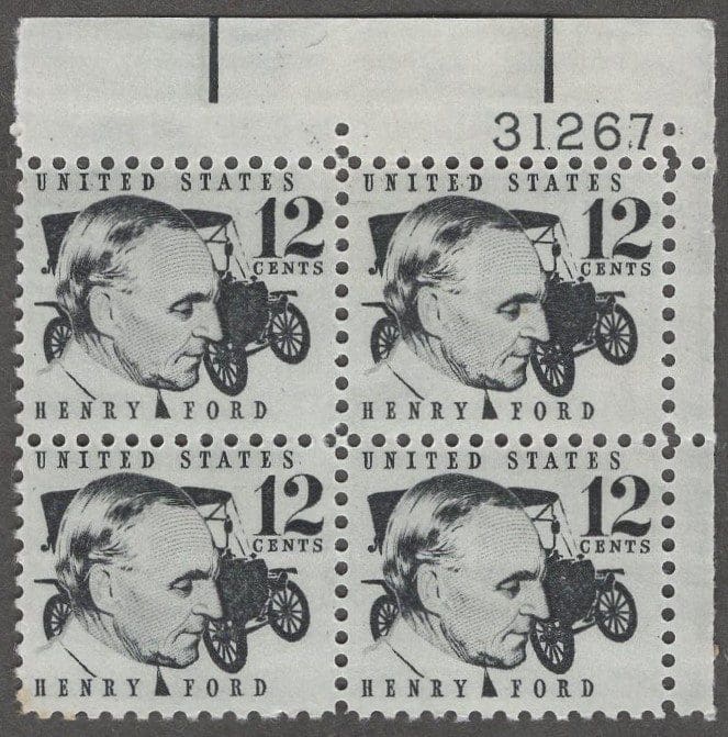 Scott# 1286a "HENRY FORD" PLATE BLOCK (4) MINT, NICELY CENTERED | The ...